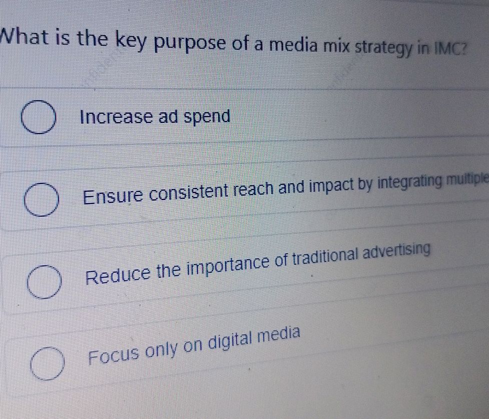 What is the key purpose of a media mix | StudyX