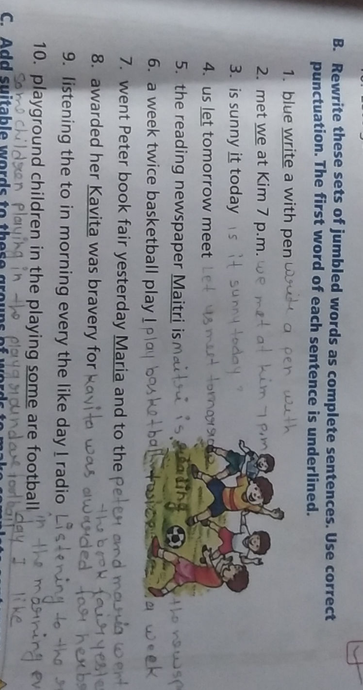 B. Rewrite these sets of jumbled words as | StudyX