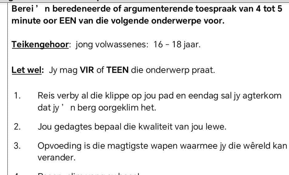 Berei 'n beredeneerde of argumenterende | StudyX