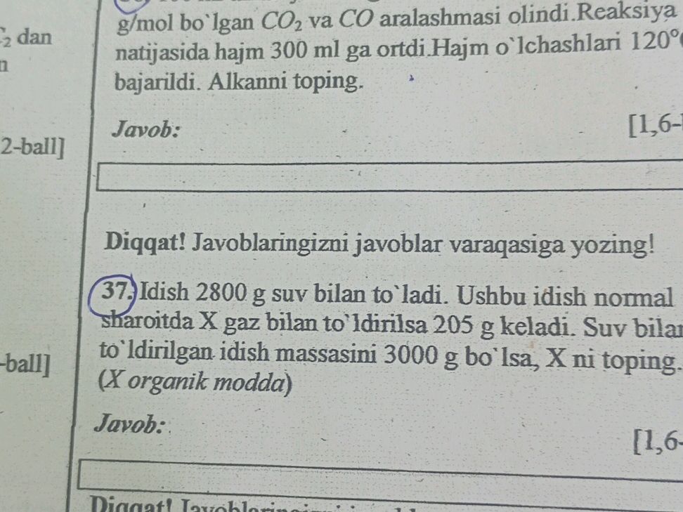 37. Idish 2800 g suv bilan to`ladi. Ushbu | StudyX