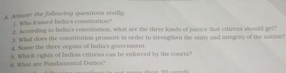 A. Answer the following questions orally. | StudyX