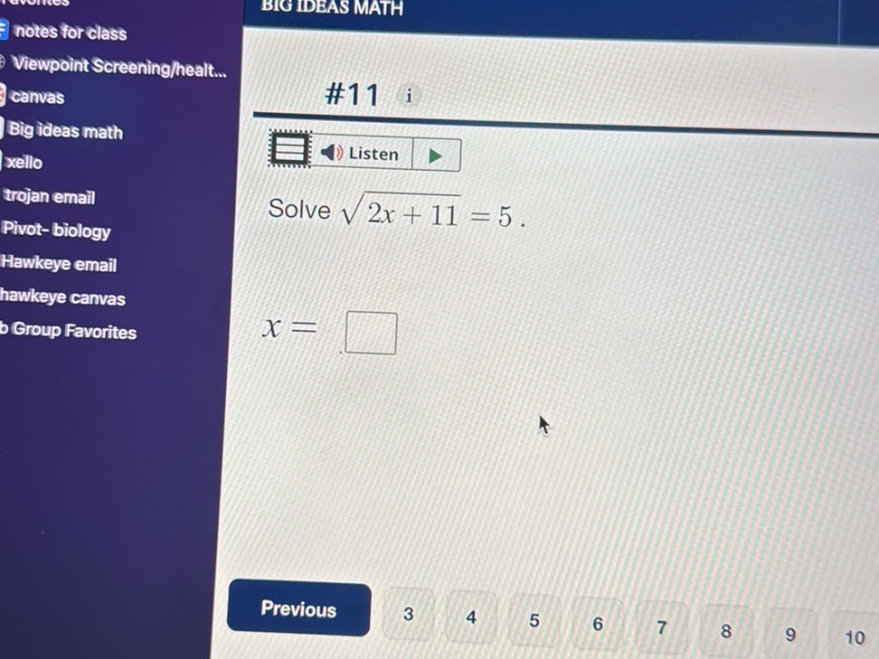 Solve Square Root Equation: $\sqrt{2x + 11} | StudyX