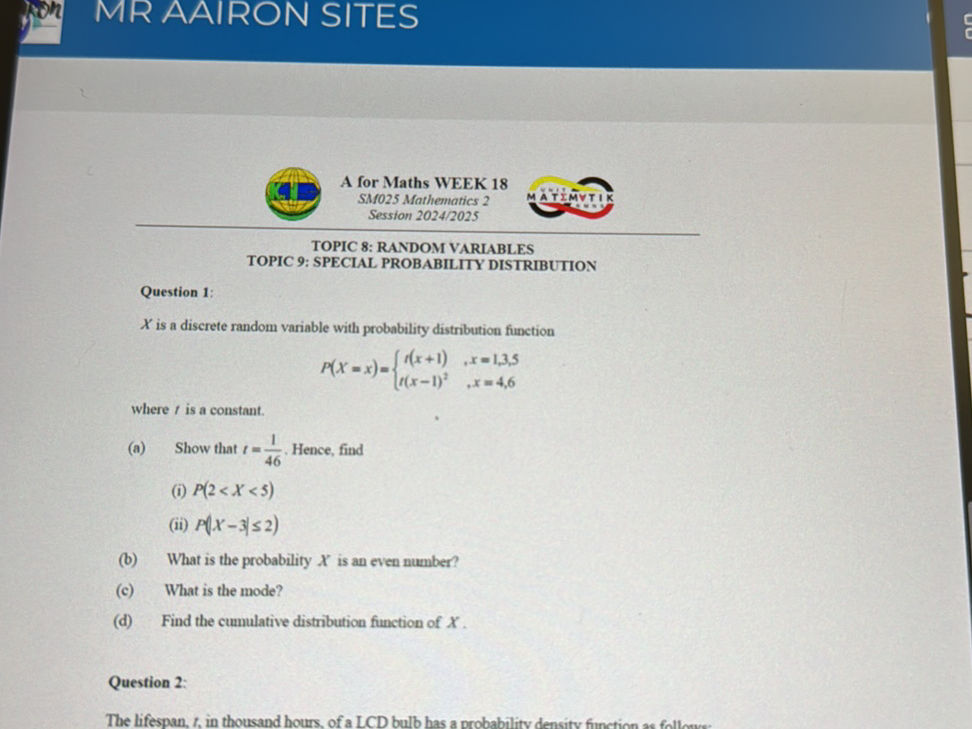 Question 1: $X$ is a discrete random | StudyX