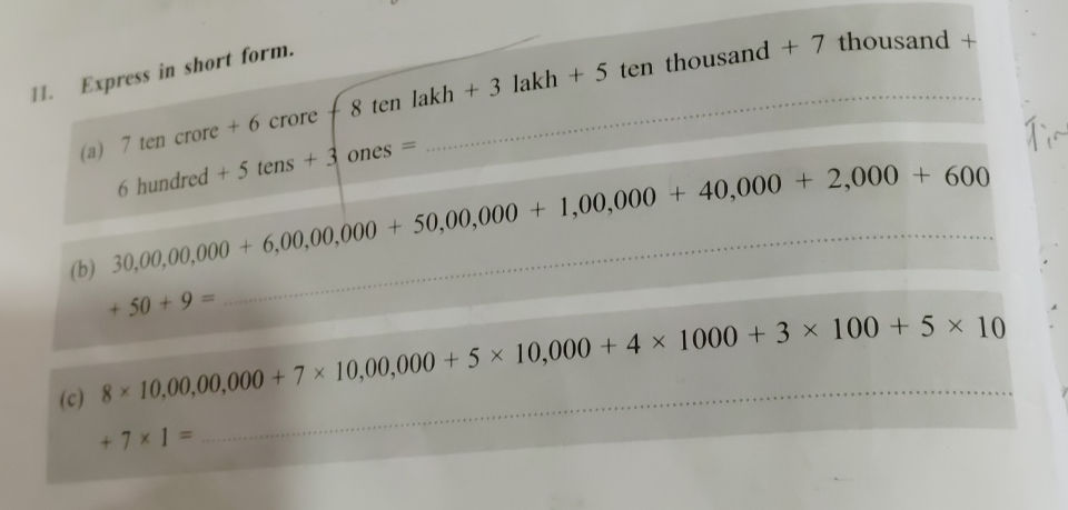 11. Express in short form. (a) 7 ten crore | StudyX