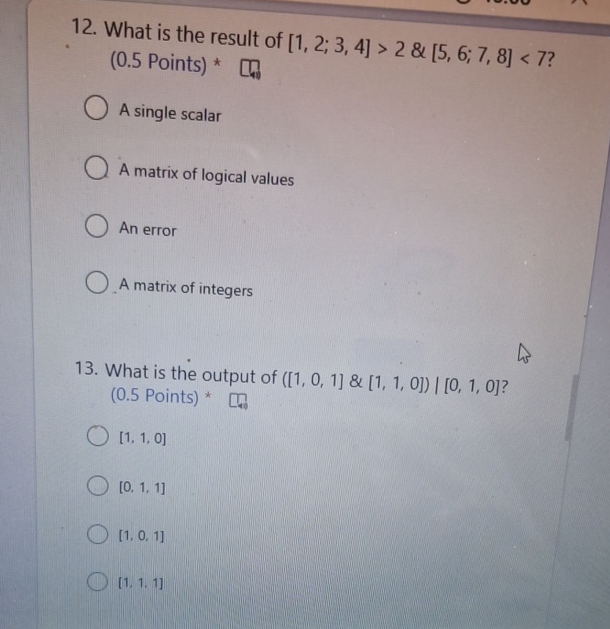 12. What is the result of [1, 2; 3, 4] > 2 | StudyX