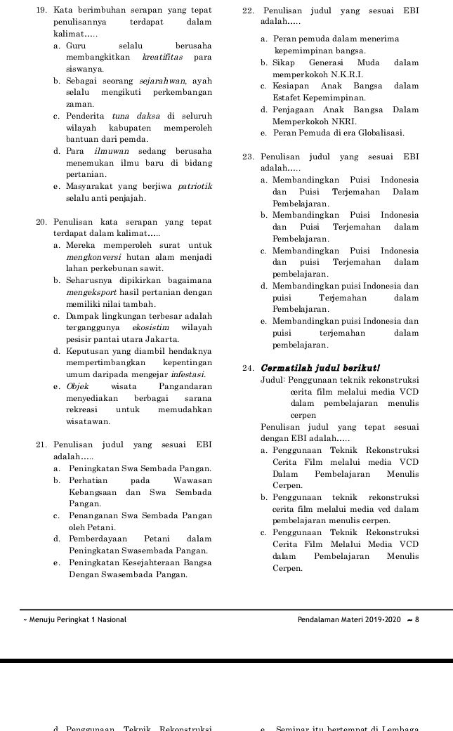 19. Kata berimbuhan serapan yang tepat | StudyX