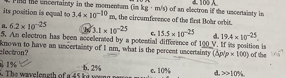 4. Find the uncertainty in the momentum (in | StudyX