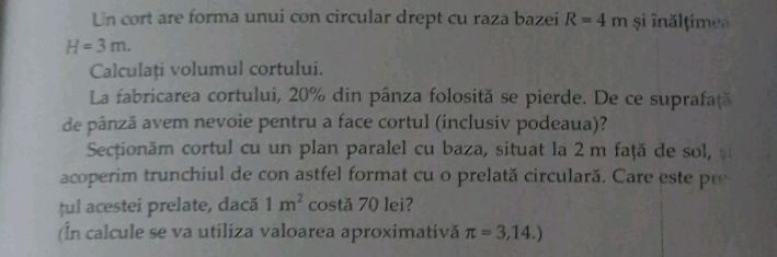 Un cort are forma unui con circular drept cu | StudyX