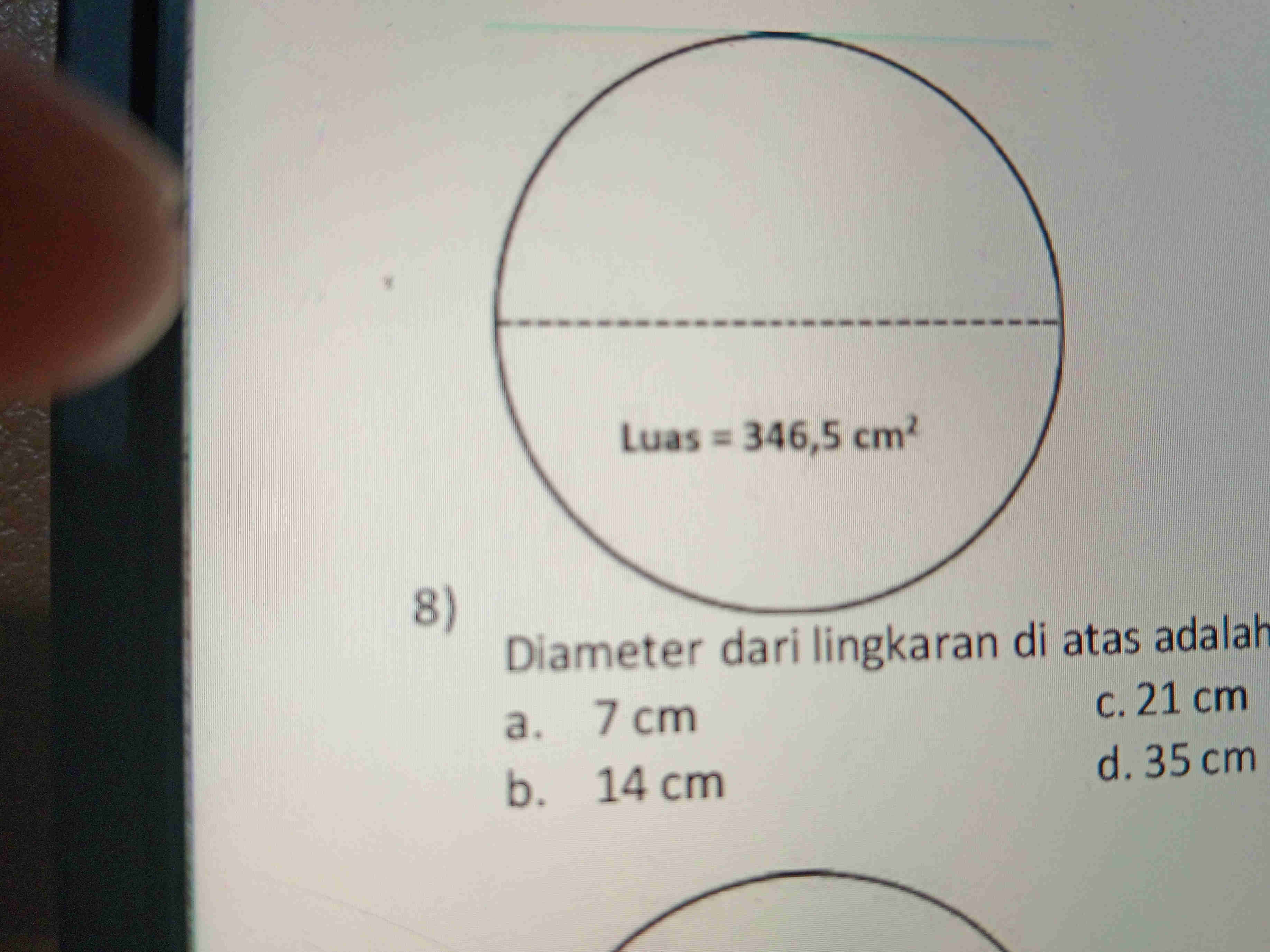 8) Diameter dari lingkaran di atas adalah | StudyX