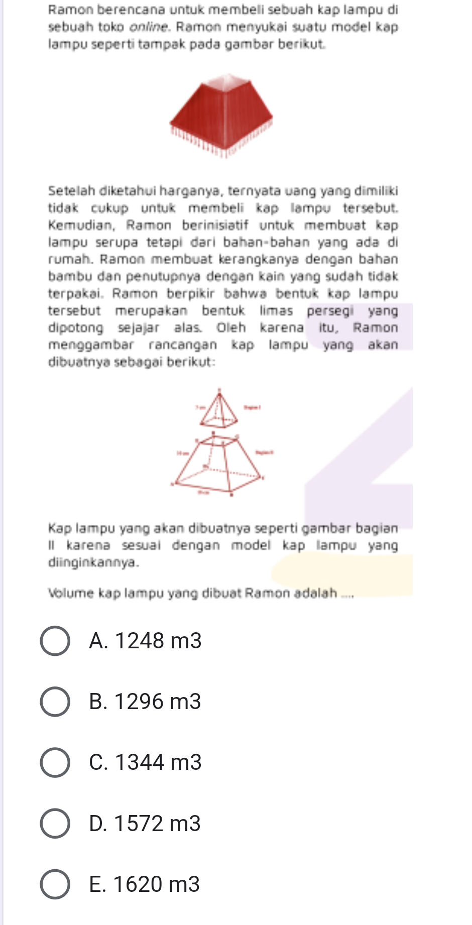 Volume kap lampu yang dibuat Ramon | StudyX