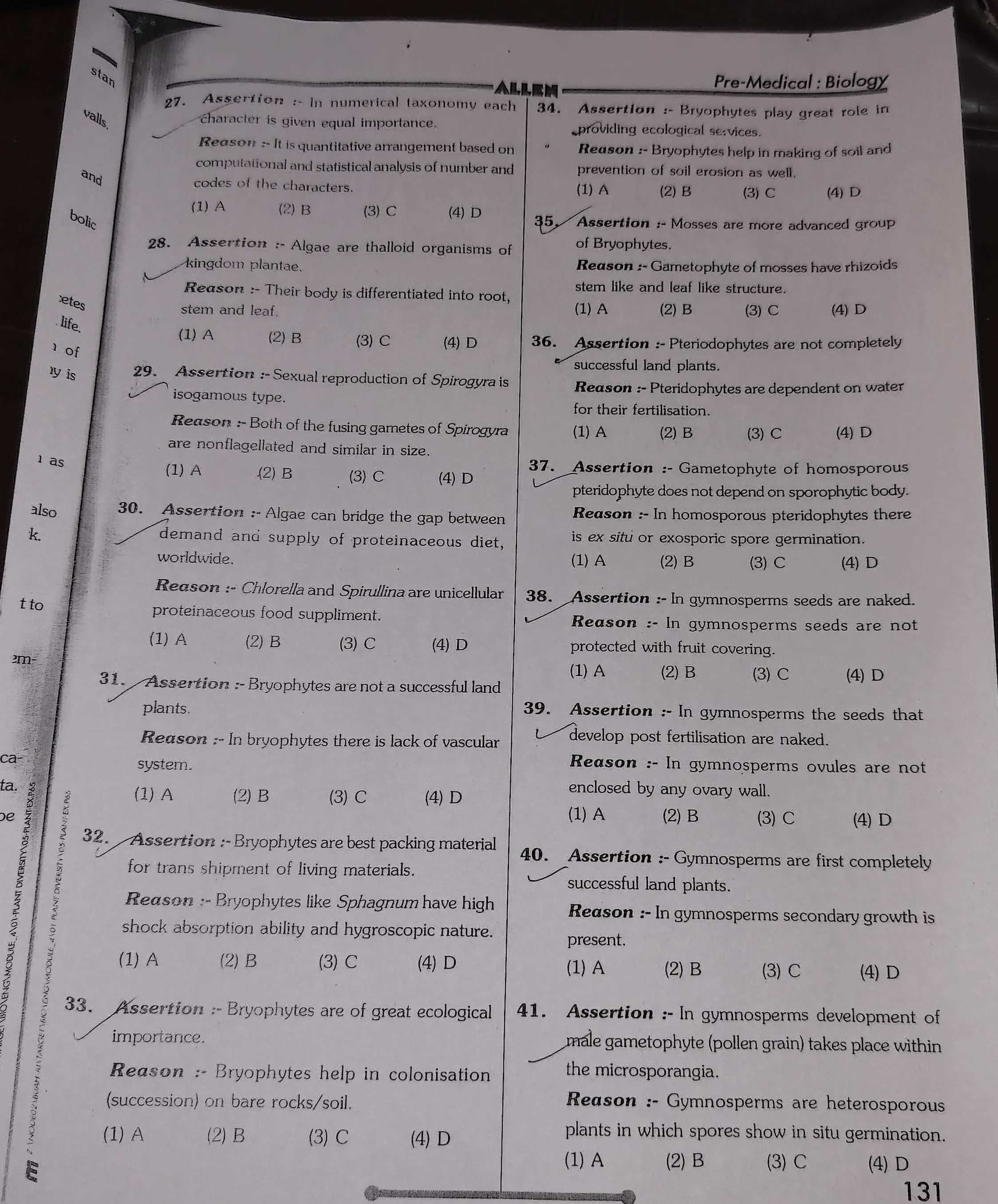 27. Assertion :- In numerical taxonomy each | StudyX