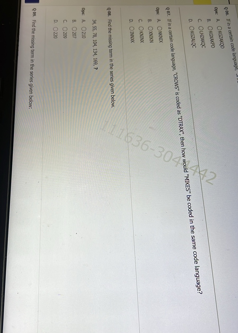 Q06. If in a certain code language, Ops: A. | StudyX