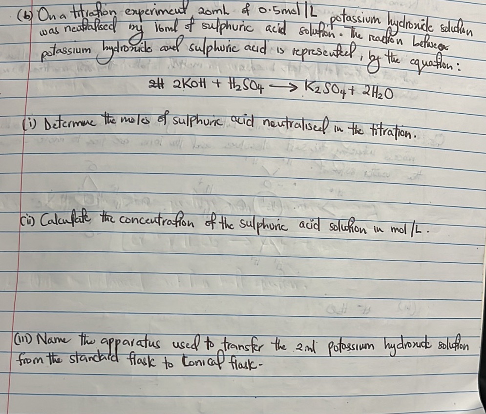 (b) On a titration experiment, 20mL of | StudyX