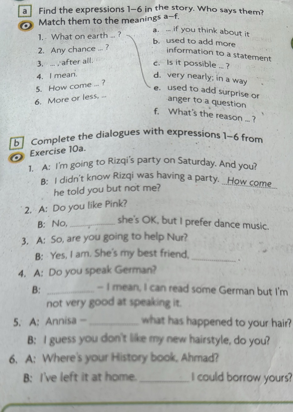 a Find the expressions 1–6 in the story. Who | StudyX