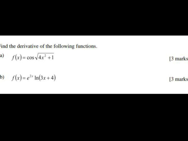 Find the derivative of the following | StudyX