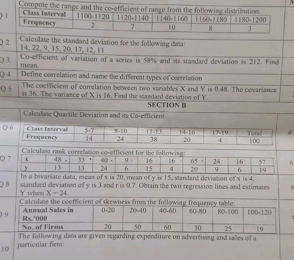 Q1 Compute the range and the co-efficient of | StudyX