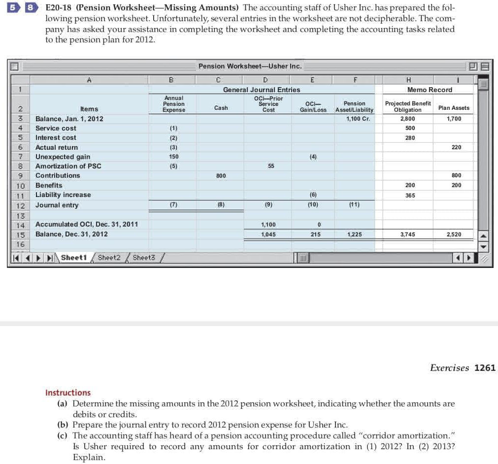 E20-18 (Pension Worksheet—Missing Amounts) | StudyX