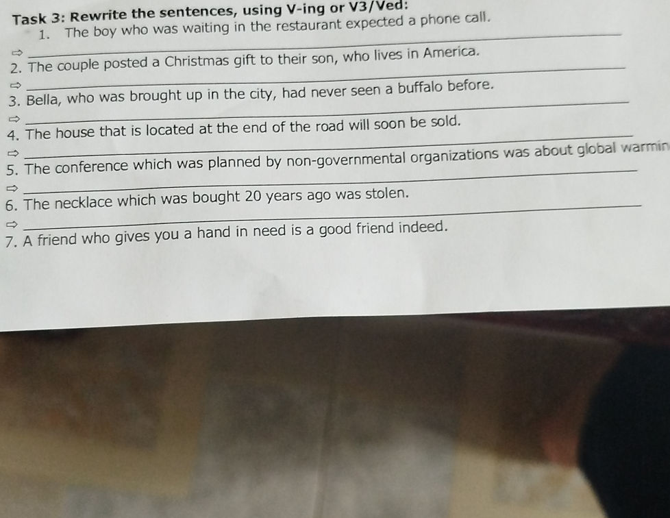 Task 3: Rewrite the sentences, using V-ing | StudyX