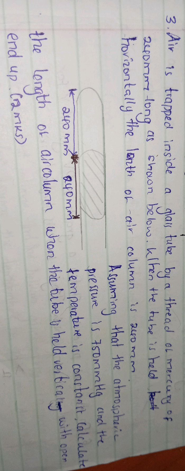 3. Air is trapped inside a glass tube by a | StudyX