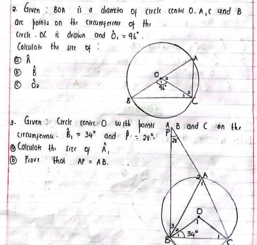 2. Given: BOA is a diameter of circle centre | StudyX