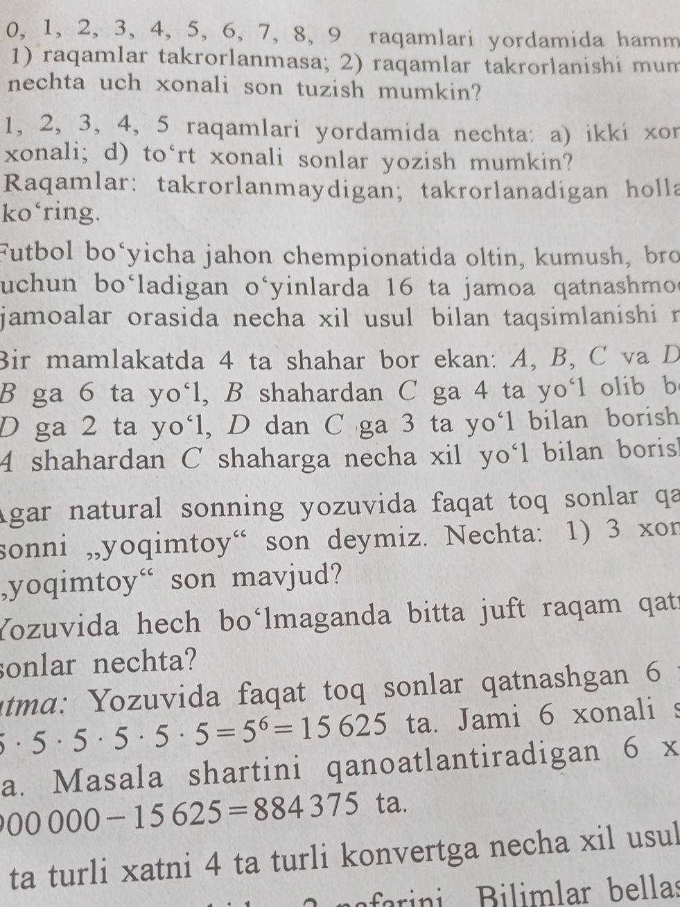 1) 0, 1, 2, 3, 4, 5, 6, 7, 8, 9 raqamlari | StudyX