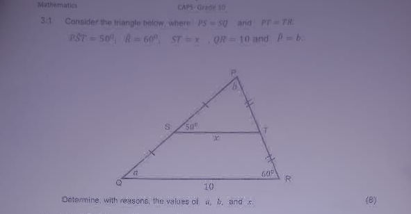 Consider the triangle below, where $PS = SQ$ | StudyX