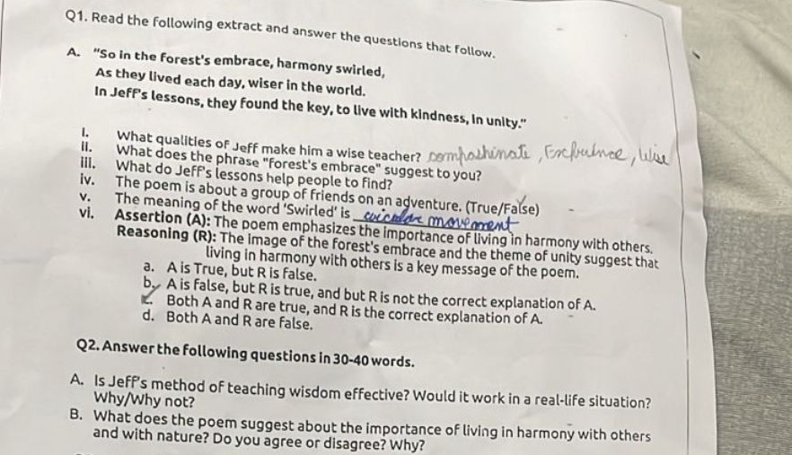 Q1. Read the following extract and answer | StudyX