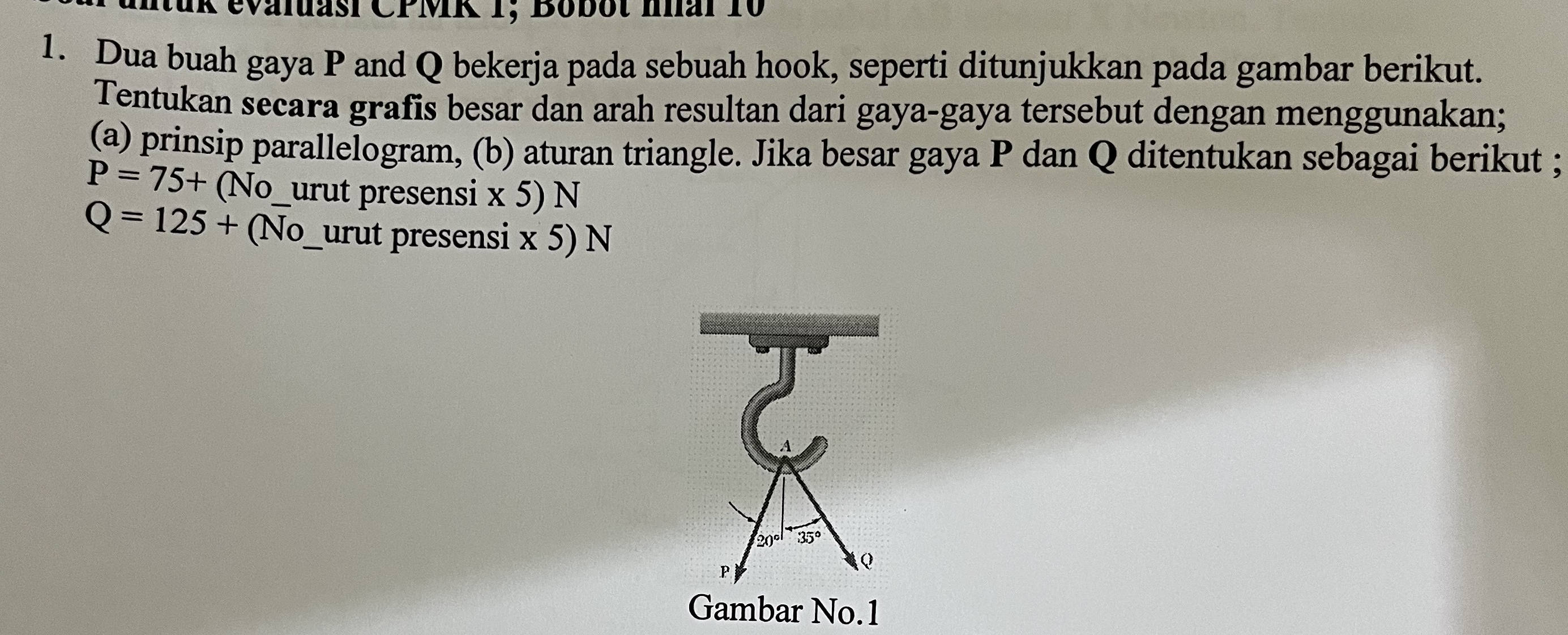 1. Dua buah gaya P and Q bekerja pada sebuah | StudyX