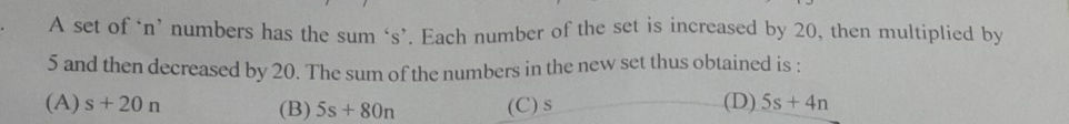 A set of 'n' numbers has the sum 's'. Each | StudyX