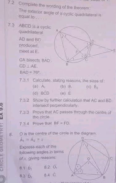 7.2 Complete the wording of the theorem: The | StudyX