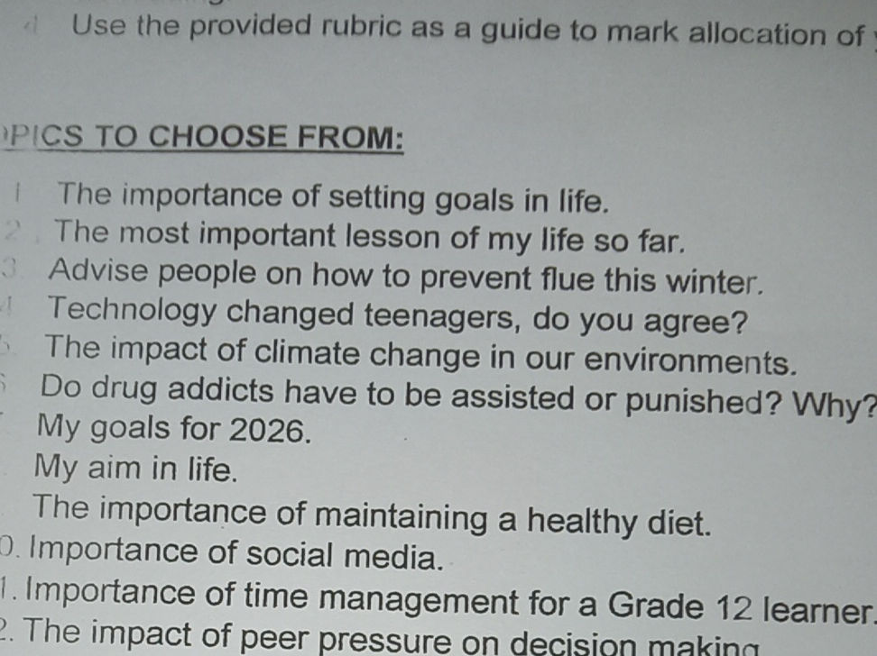 TOPICS TO CHOOSE FROM: 1. The importance of | StudyX