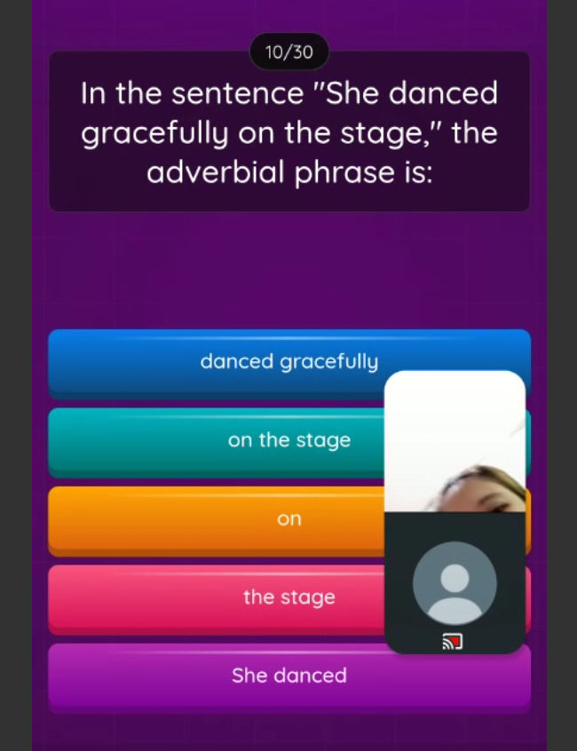 In the sentence "She danced gracefully on | StudyX