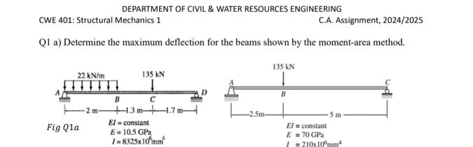 Q1 a) Determine the maximum deflection for | StudyX