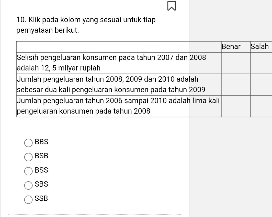 10. Klik pada kolom yang sesuai untuk tiap | StudyX