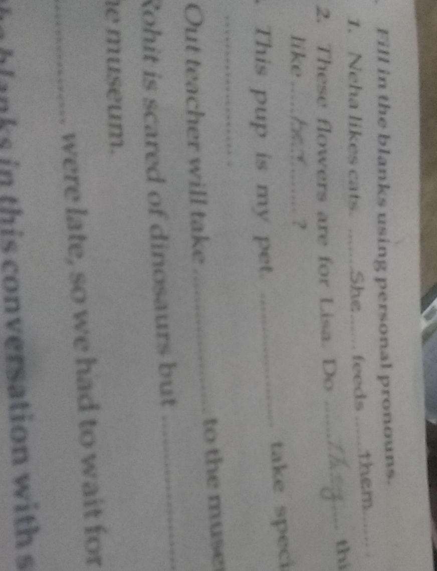 Fill in the blanks using personal pronouns. | StudyX