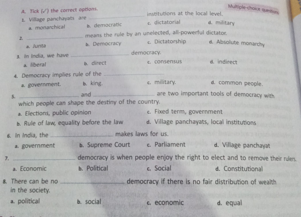 A. Tick ( ) the correct options. 1. Village | StudyX