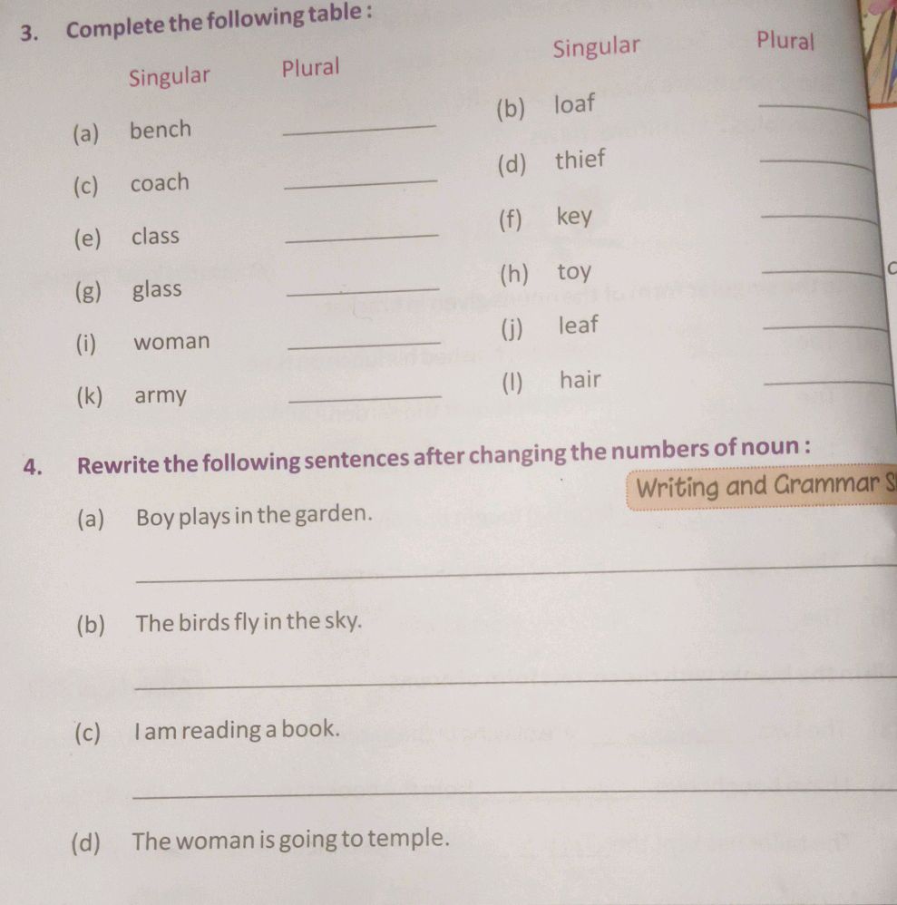 3. Complete the following table: | Singular | StudyX