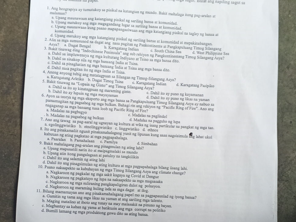 1. Ang heograpiya ay tumutukoy sa pisikal | StudyX