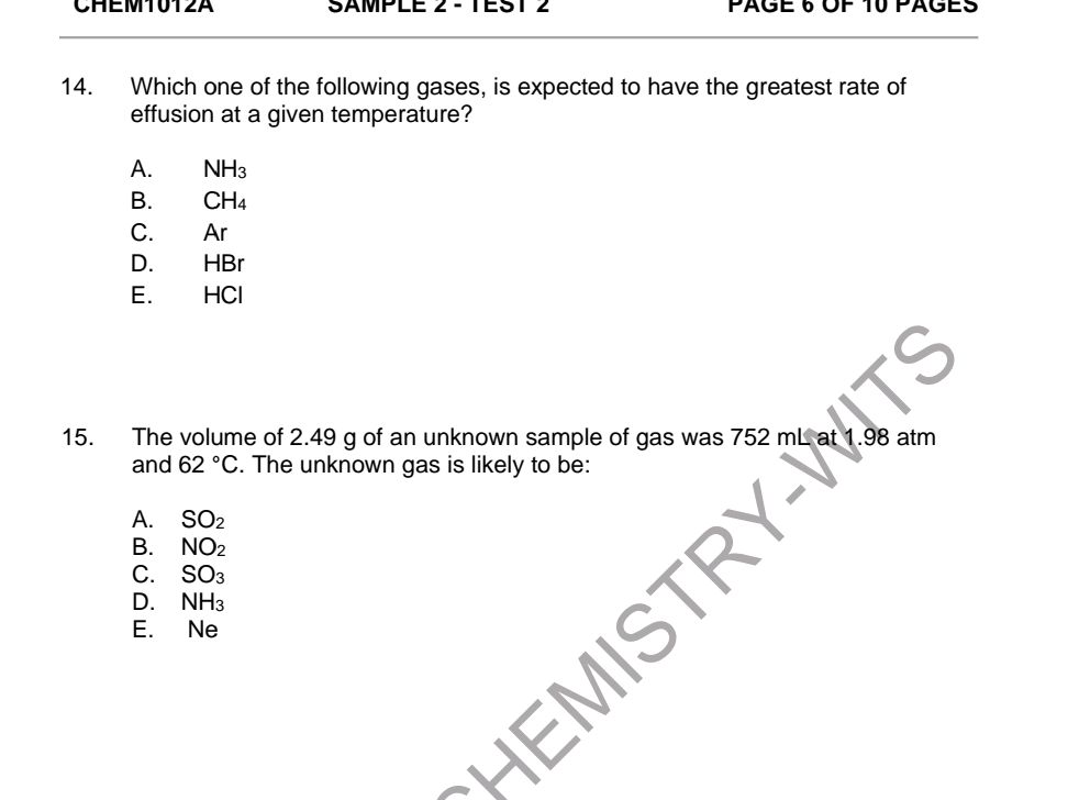14. Which one of the following gases, is | StudyX