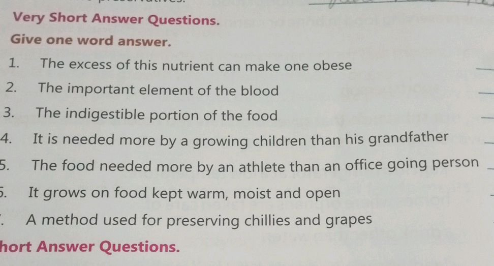 Very Short Answer Questions. Give one word | StudyX