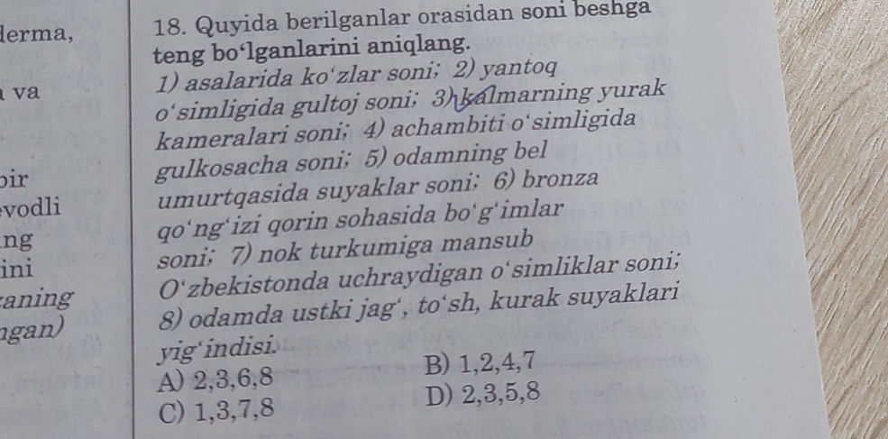 18. Quyida berilganlar orasidan soni beshga | StudyX
