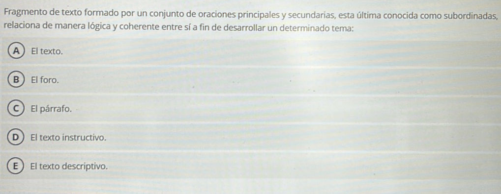 Fragmento de texto formado por un conjunto | StudyX