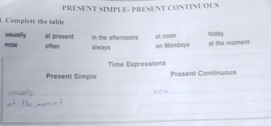 1. Complete the table | Time Expressions | | StudyX