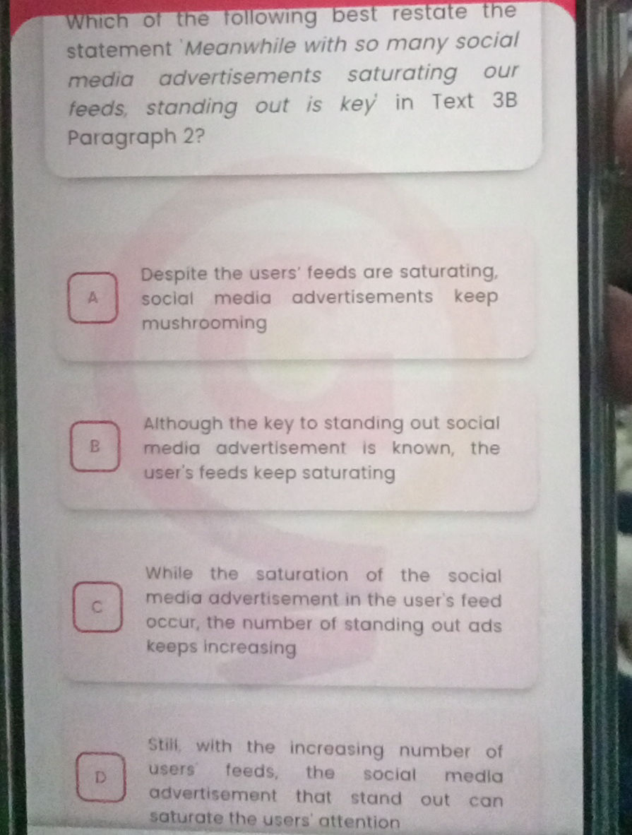 Which of the following best restate the | StudyX