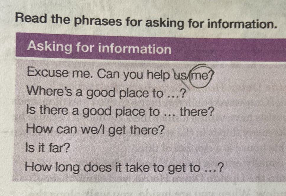 Read the phrases for asking for information. | StudyX
