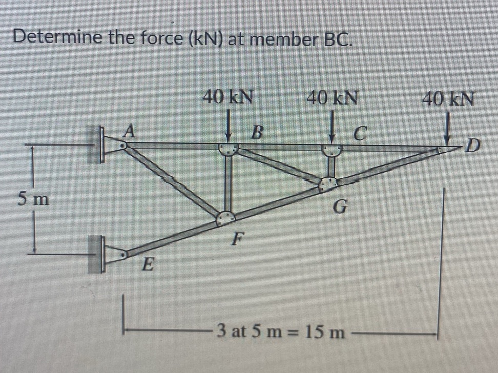 Determine the force (kN) at member BC. | StudyX