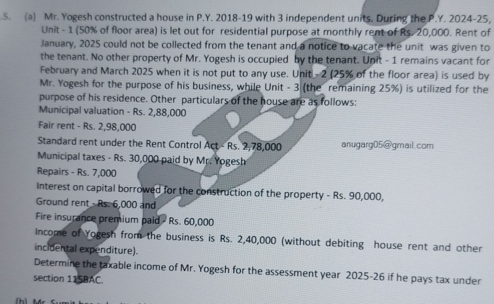 (a) Mr. Yogesh constructed a house in P.Y.