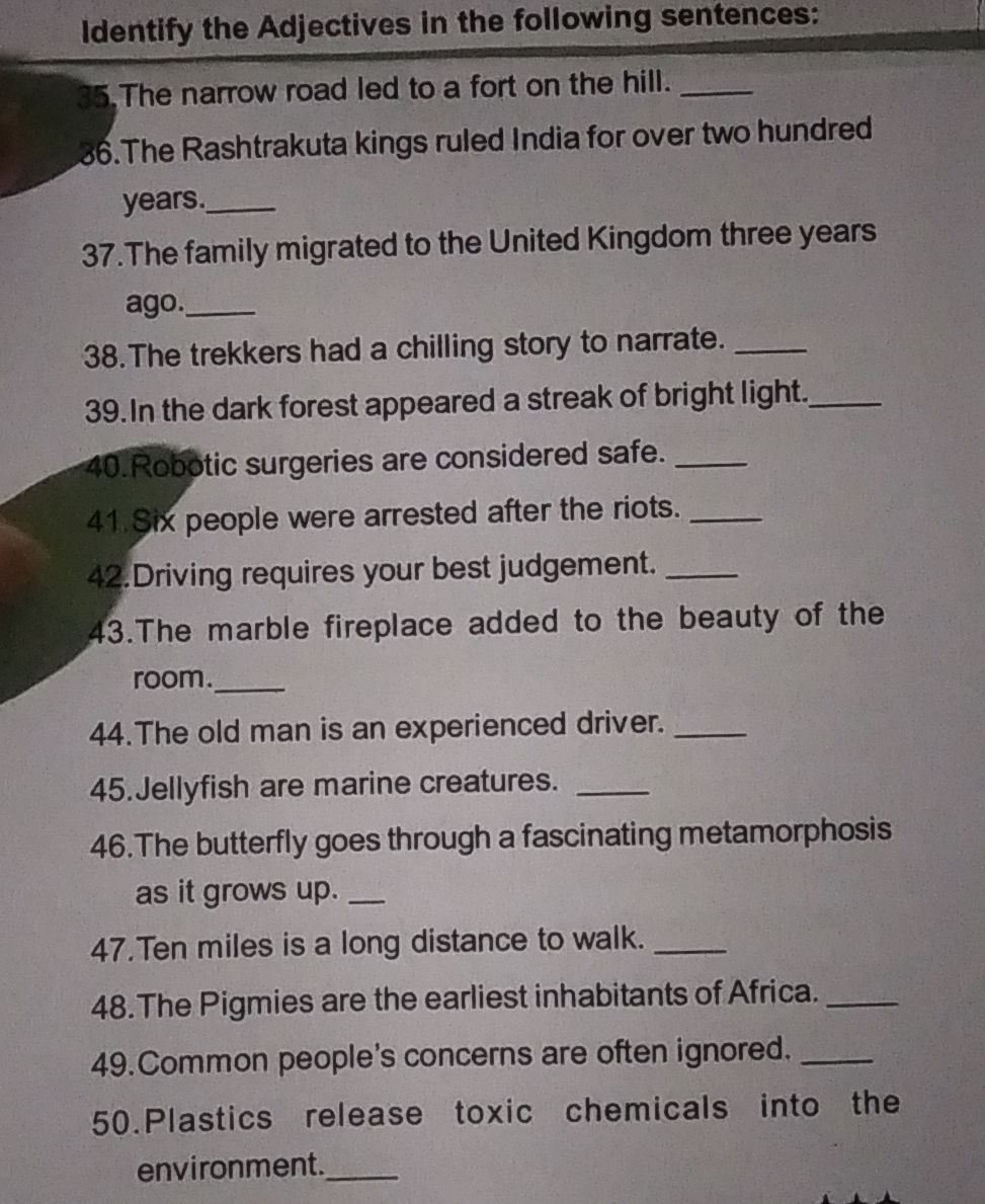 Identify the Adjectives in the following | StudyX