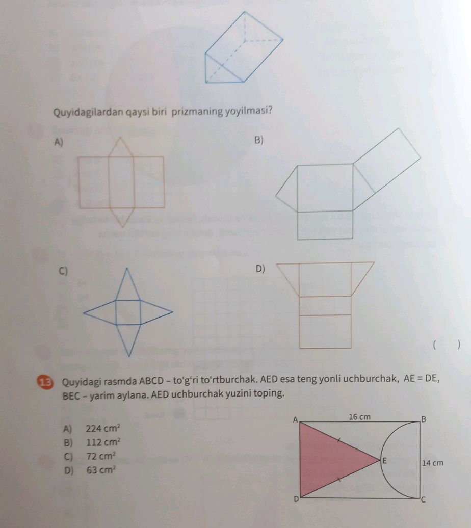 Quyidagilardan qaysi biri prizmaning