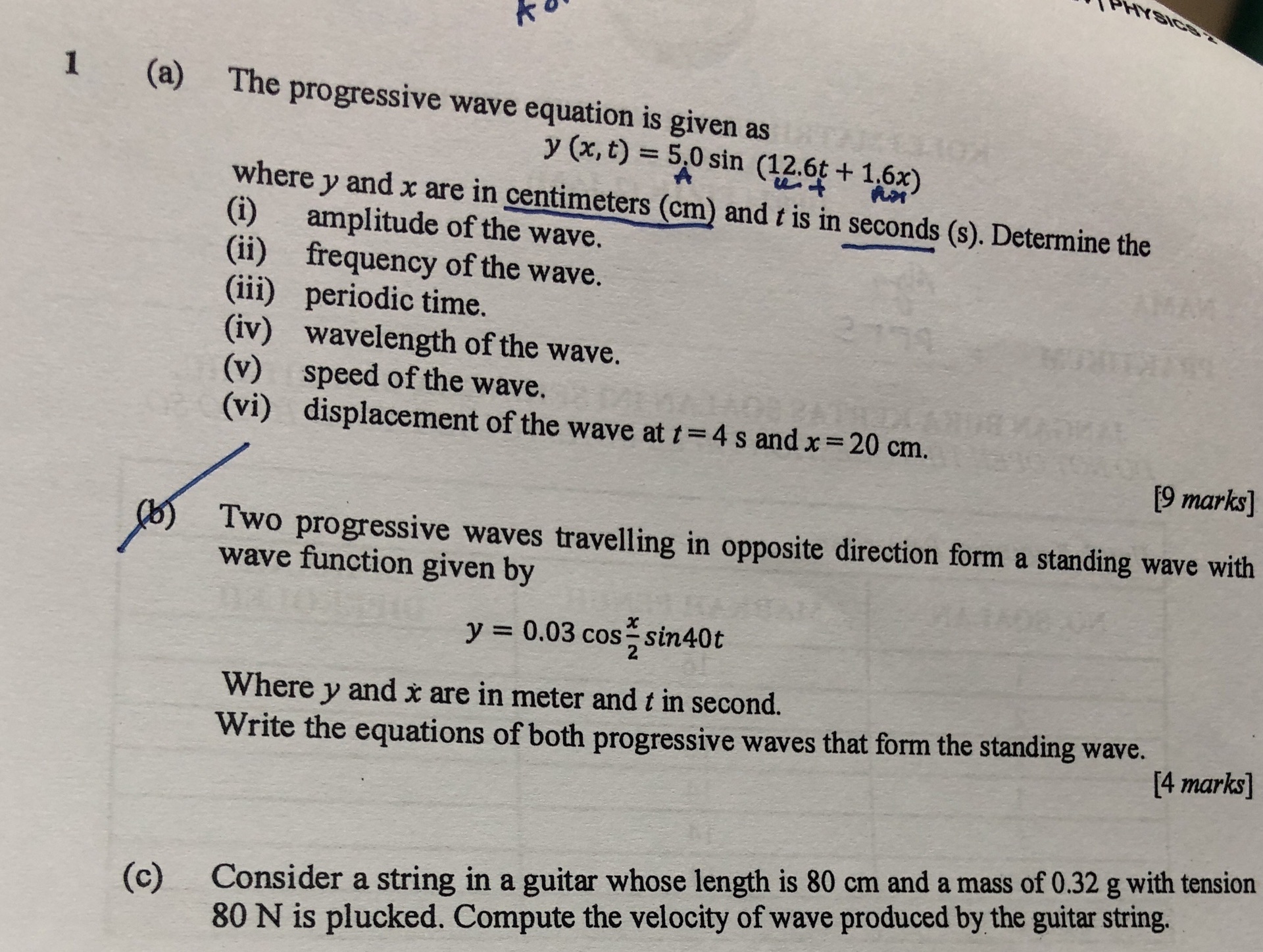 (a) The progressive wave equation is given | StudyX